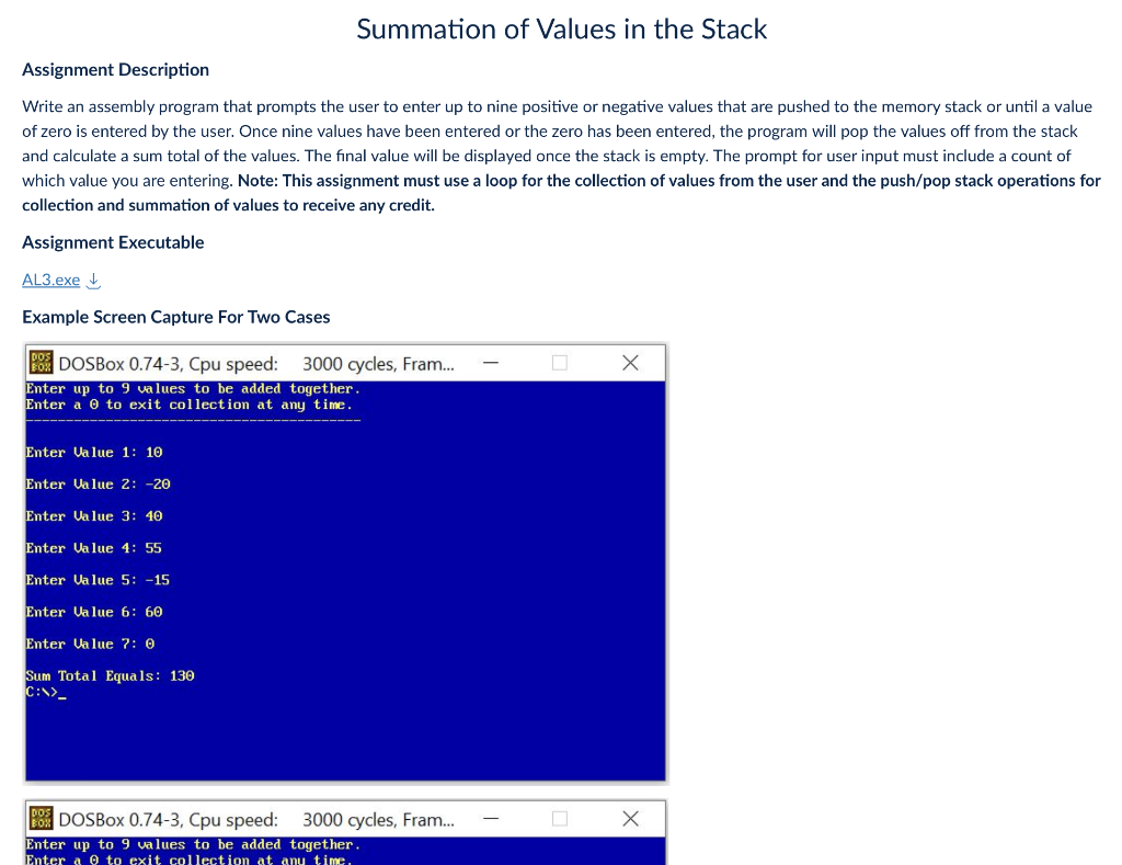 Solved Summation of Values in the Stack Assignment | Chegg.com