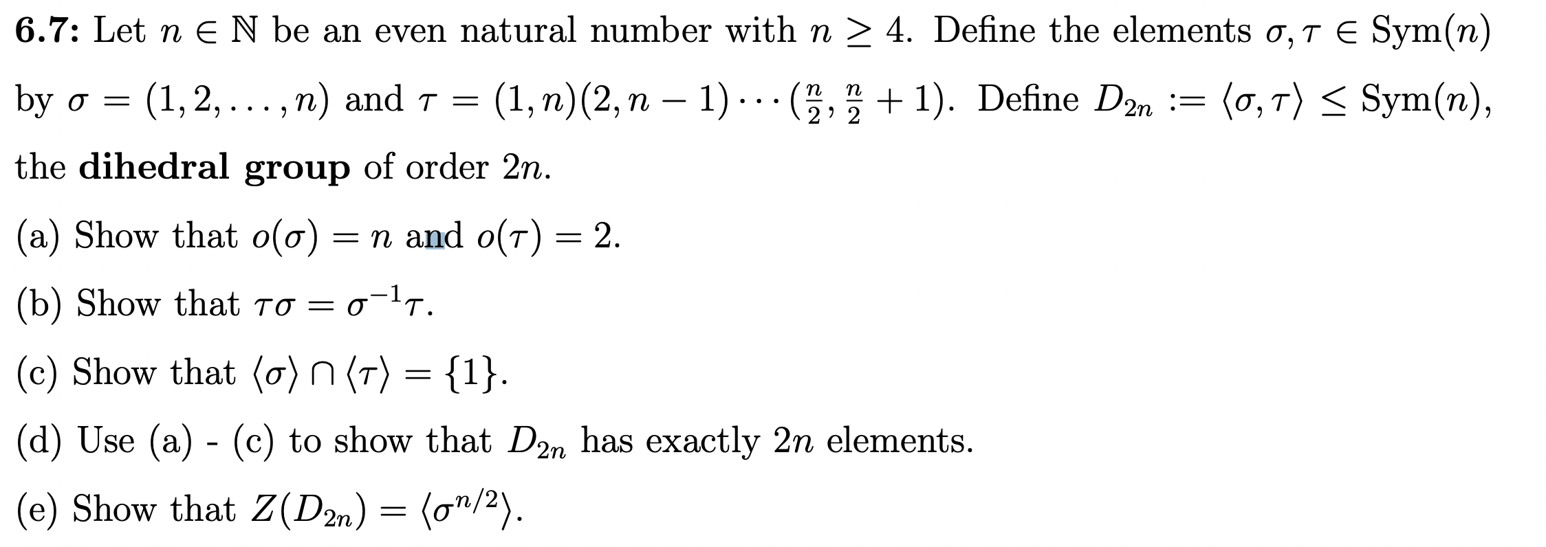 Solved 2 n n = n 2 = 6.7: Let n E N be an even natural | Chegg.com