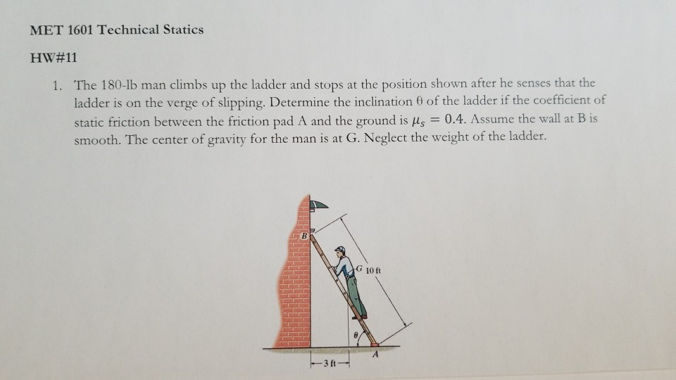 Solved MET 1601 Technical Statics HW#11 The 180-lb man | Chegg.com