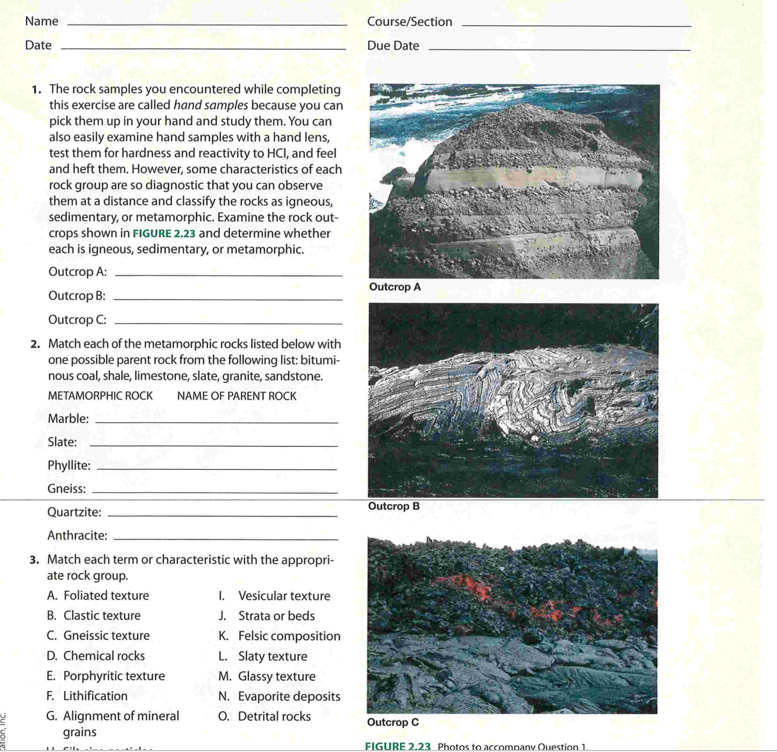 Solved Name Course/Section Due Date Date Outcrop A 1. The | Chegg.com