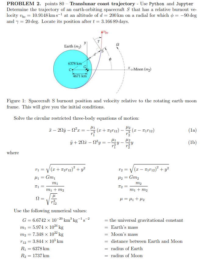Solved PROBLEM 2. points 80 - Translunar coast trajectory - | Chegg.com