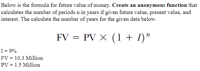 Solved Below is the formula for future value of money. | Chegg.com