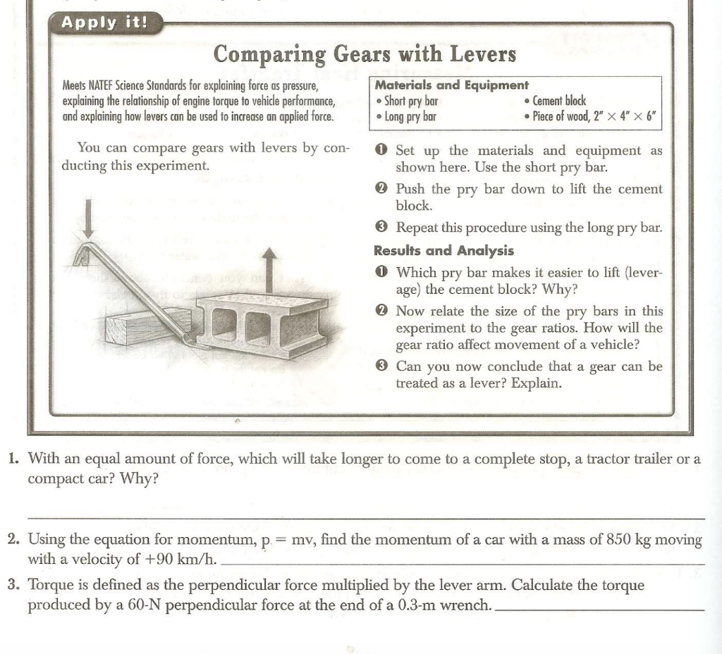 Solved Comparing Gears with Levers Meets NATEF Science | Chegg.com