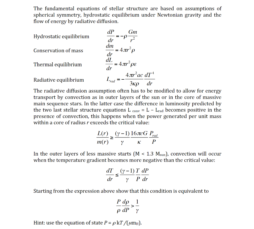Solved The fundamental equations of stellar structure are | Chegg.com