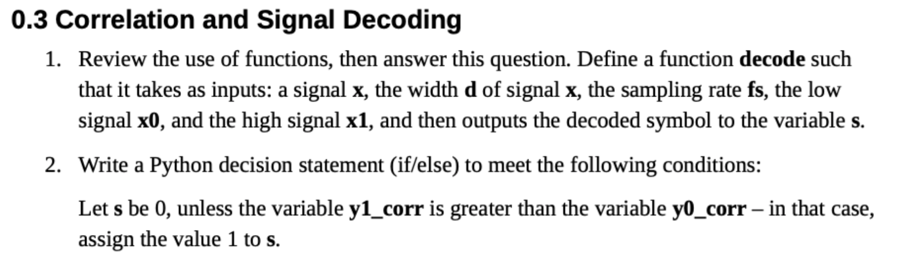 0.3 Correlation and Signal Decoding 1. Review the use | Chegg.com