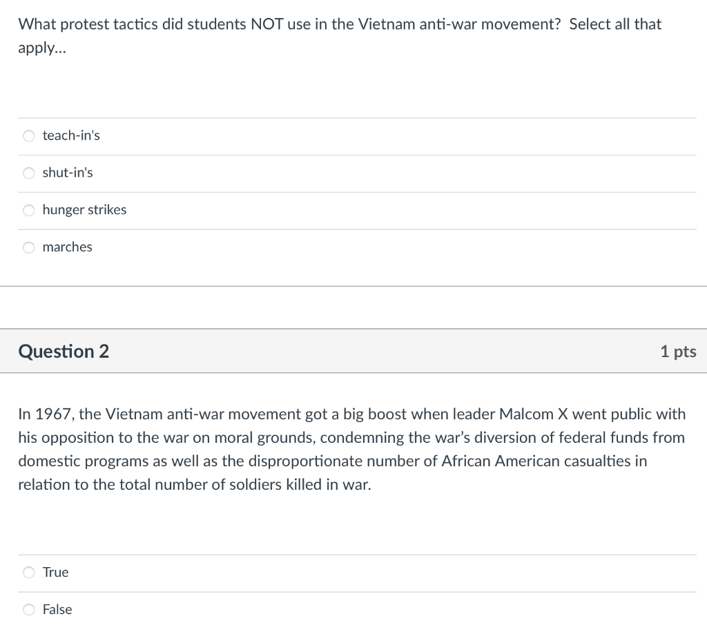 Solved What protest tactics did students NOT use in the | Chegg.com