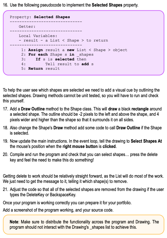 Instructions This task continues the Shape Drawer | Chegg.com