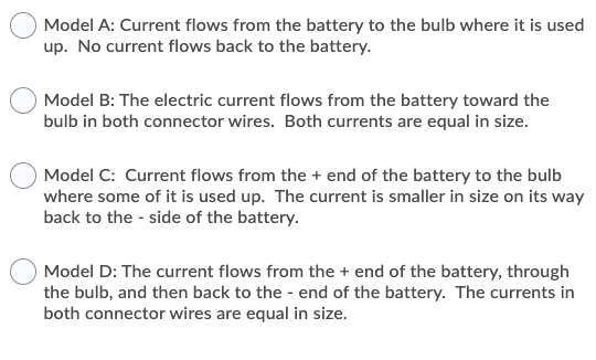 Solved The diagram shows four different models of current | Chegg.com