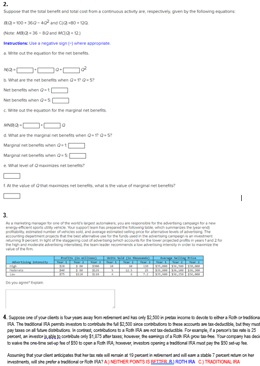 Solved Suppose that the total benefit and total cost from a | Chegg.com
