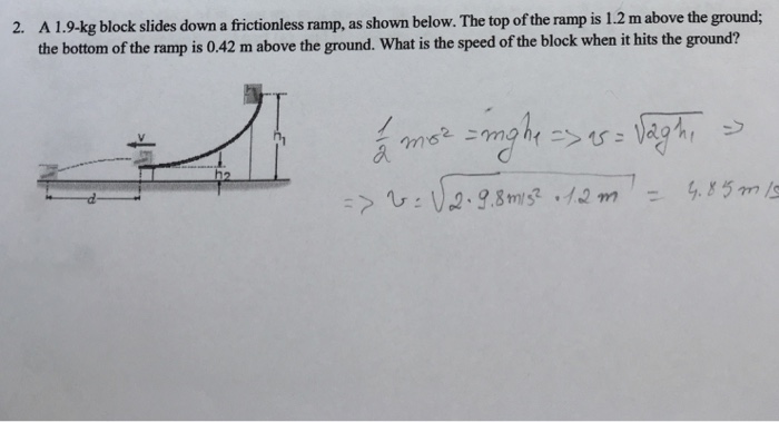 Solved 2. A 1.9-kg block slides down a frictionless ramp, as | Chegg.com