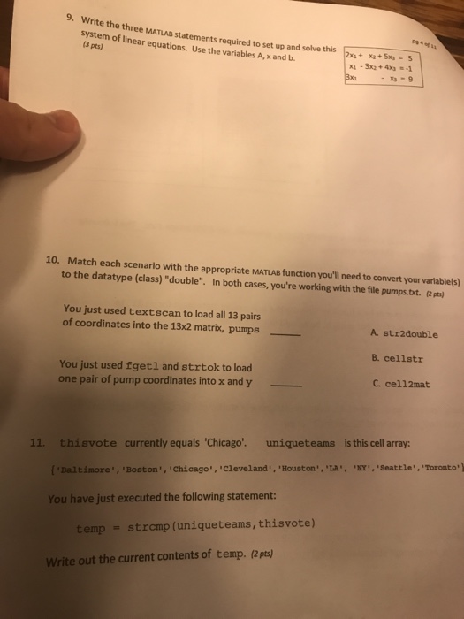 Solved Write The Three Matlab Statements Required To The