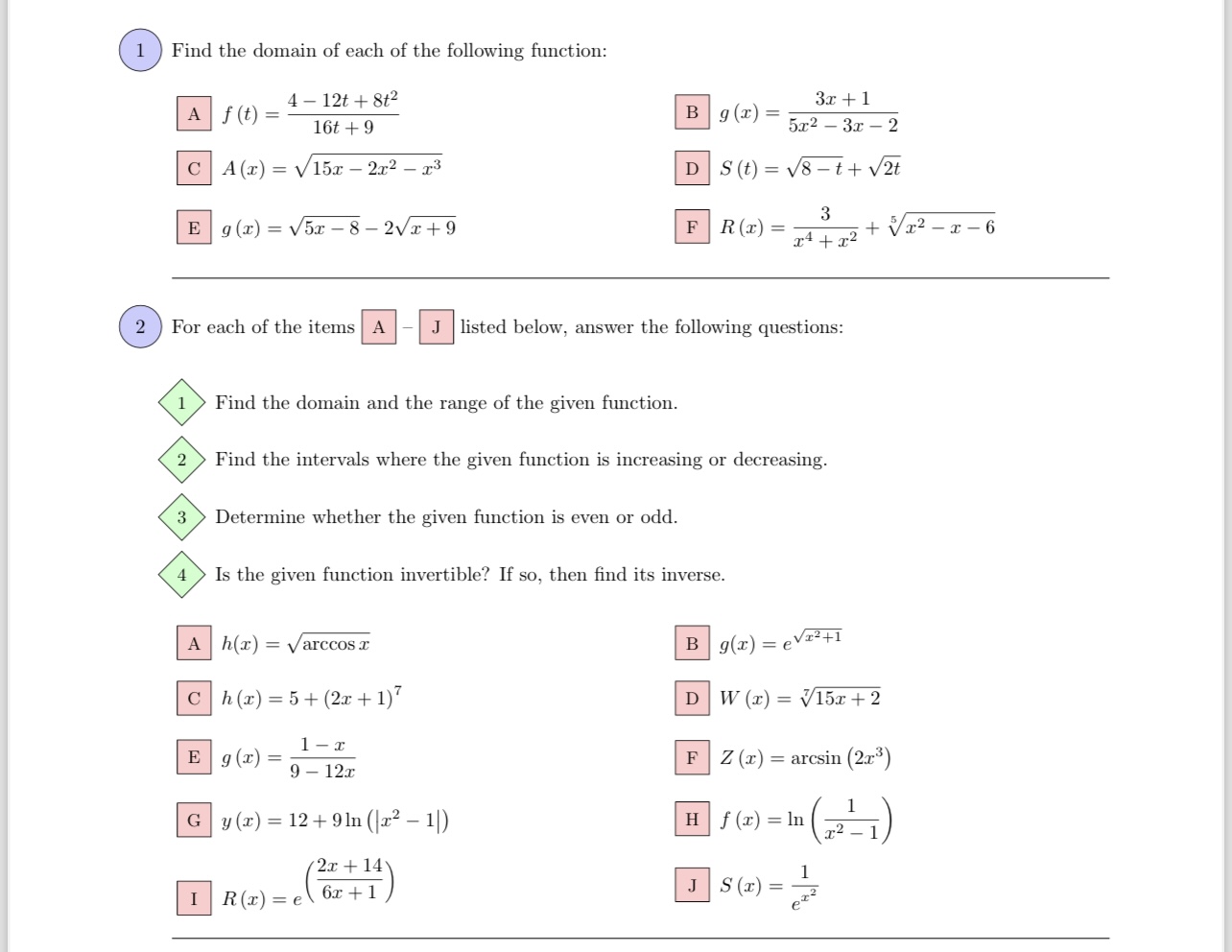 Solved Find the domain of each of the following function: | Chegg.com