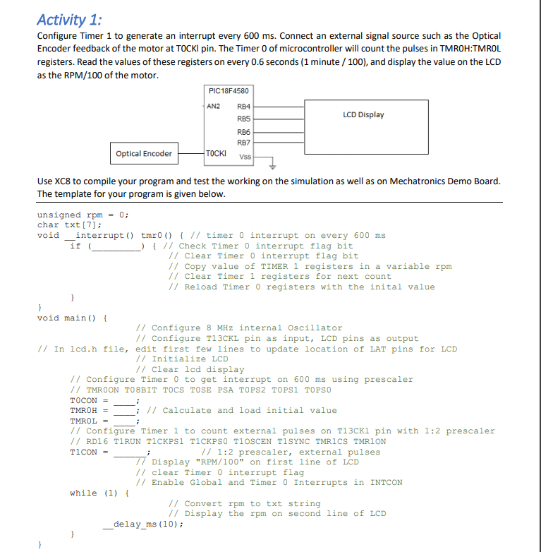 Activity 1: Configure Timer 1 to generate an | Chegg.com