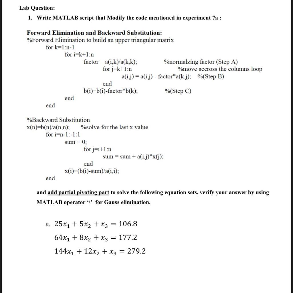 Solved Lab Question: 1. Write MATLAB script that Modify the | Chegg.com