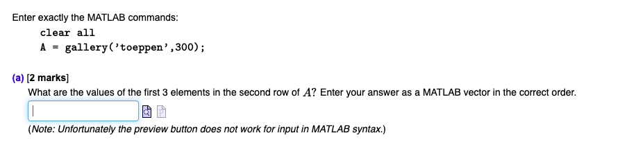 Solved Enter exactly the MATLAB commands: clear all A = | Chegg.com