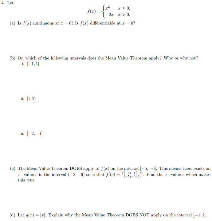 Solved Let f(x)={x2 : x≤0, -2x : x>0. (a) Is f(x) continuous | Chegg.com