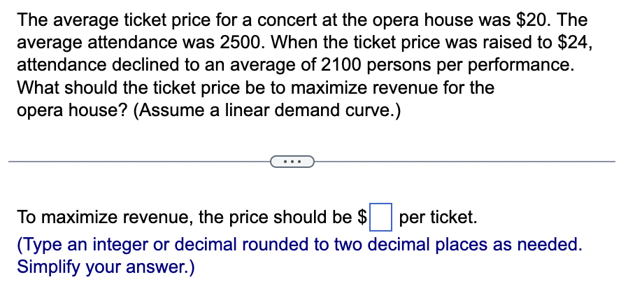 Solved The average ticket price for a concert at the opera | Chegg.com