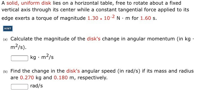 Solved A solid, uniform disk lies on a horizontal table, | Chegg.com