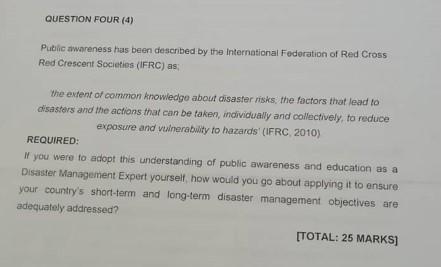 Solved Putic awareness has been described by the | Chegg.com