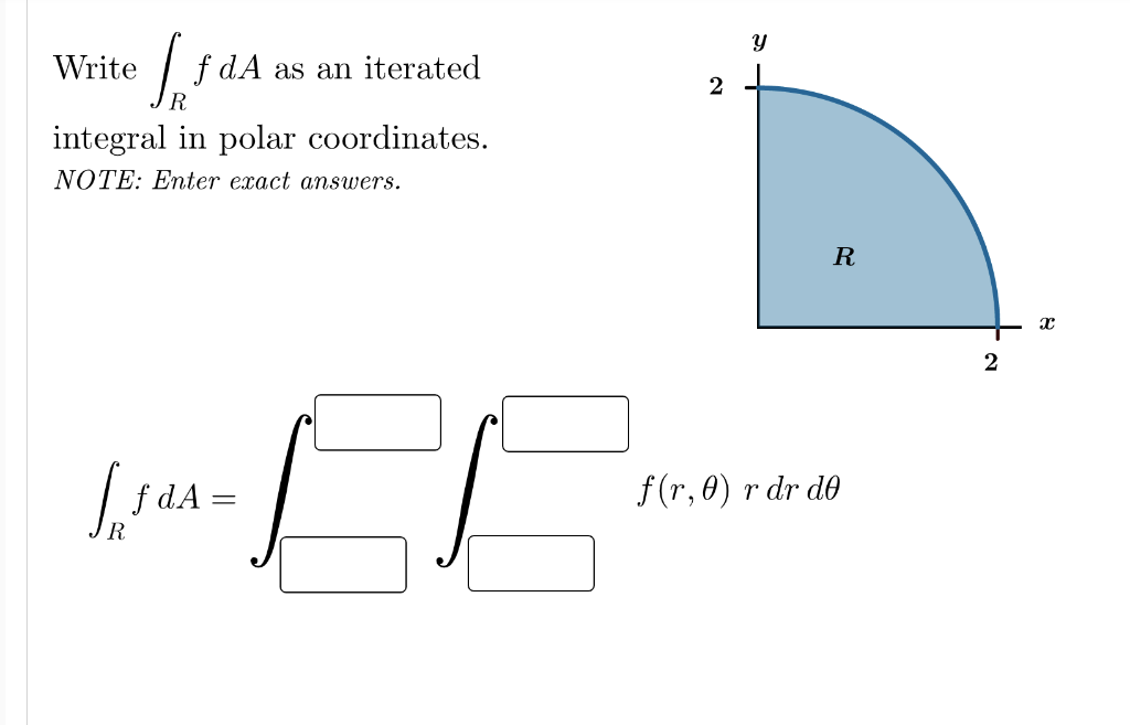 Solved y Write fdA as an iterated 2 integral in polar | Chegg.com