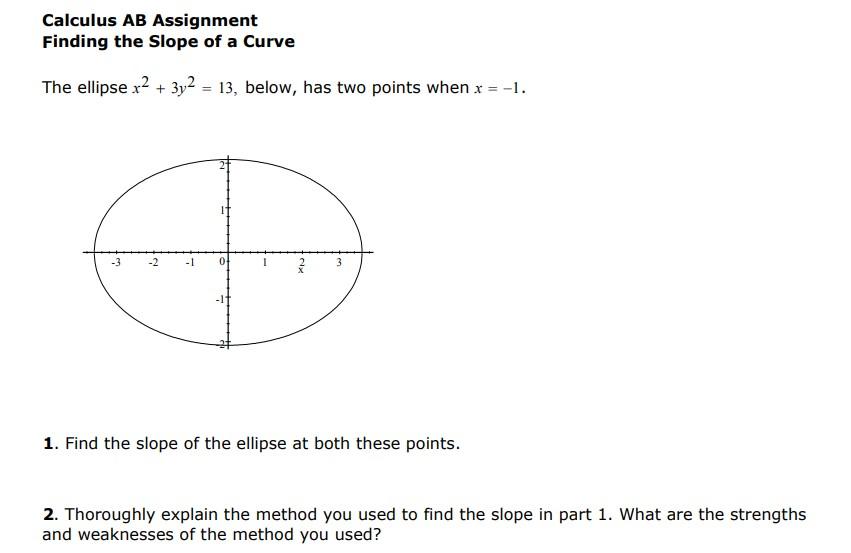 Solved Calculus AB Assignment Finding the Slope of a Curve | Chegg.com