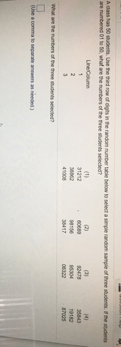 Solved A class has 50 students. Use the third row of digits | Chegg.com