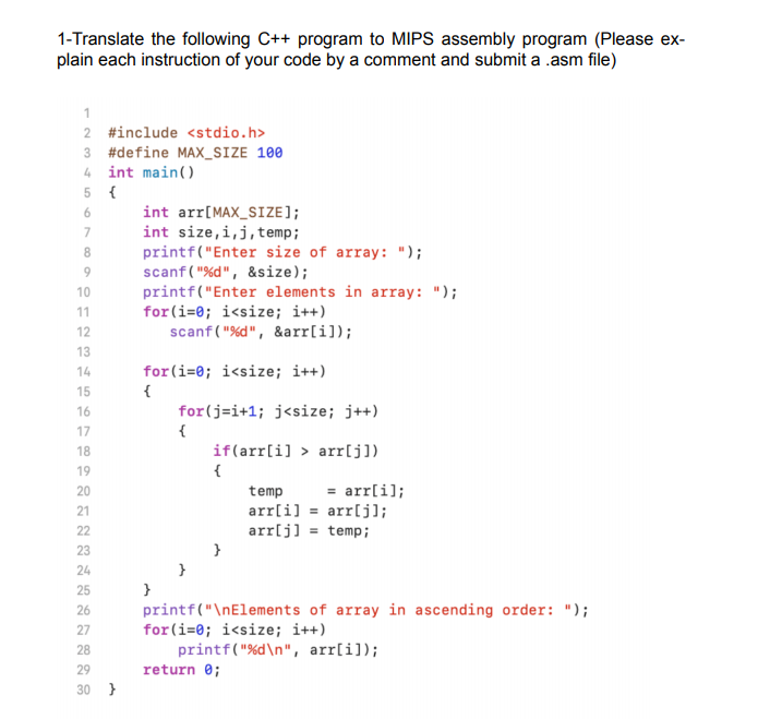 Solved 1-Translate the following C++ program to MIPS | Chegg.com