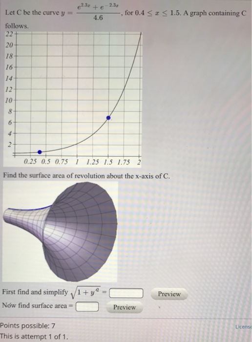 Solved Let C be the curve y = e^2.3 x + e^-2.3x/4.6, for 0.4 | Chegg.com