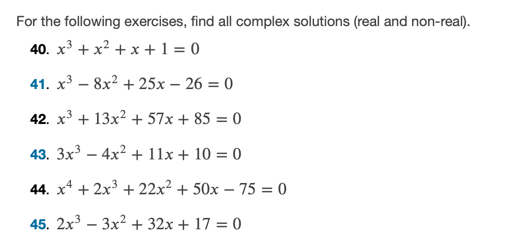 Solved For the following exercises, find all complex | Chegg.com