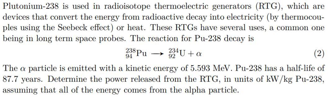 Solved Plutonium-238 is used in radioisotope thermoelectric | Chegg.com