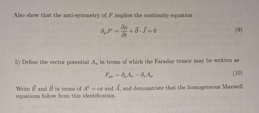 Problem 1 The Faraday tensor in a particular | Chegg.com