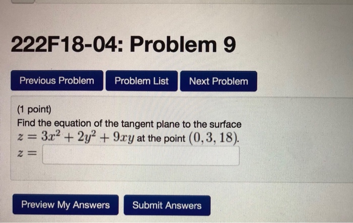 Solved 222F18-04: Problem 9 Previous Problem Problem List | Chegg.com