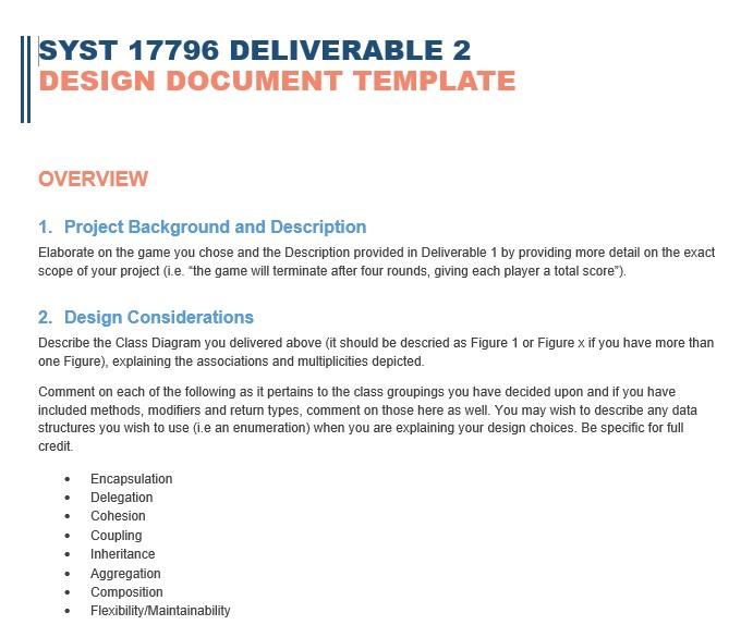 Solved ||SYST 17796 DELIVERABLE 2 DESIGN DOCUMENT TEMPLATE | Chegg.com