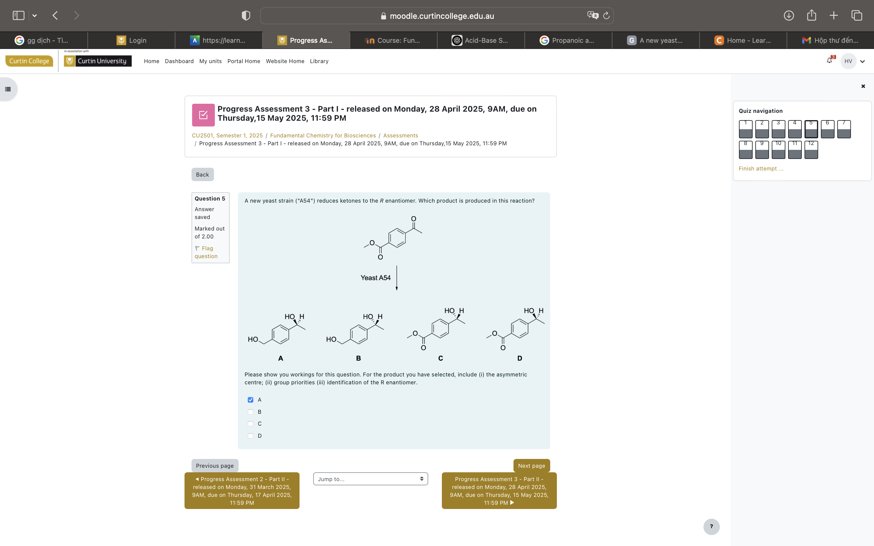 Solved A new yeast strain ("A54") ﻿reduces ketones to the \( | Chegg.com