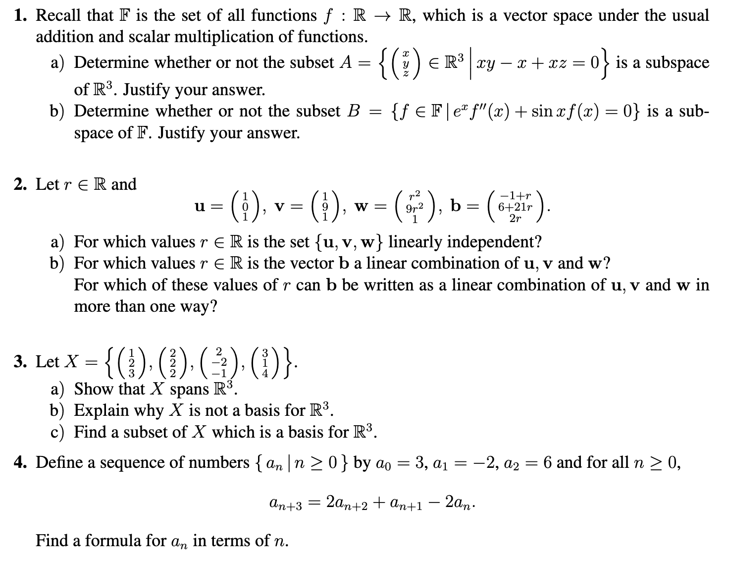 Solved Recall that F ﻿is the set of all functions f:R→R, | Chegg.com