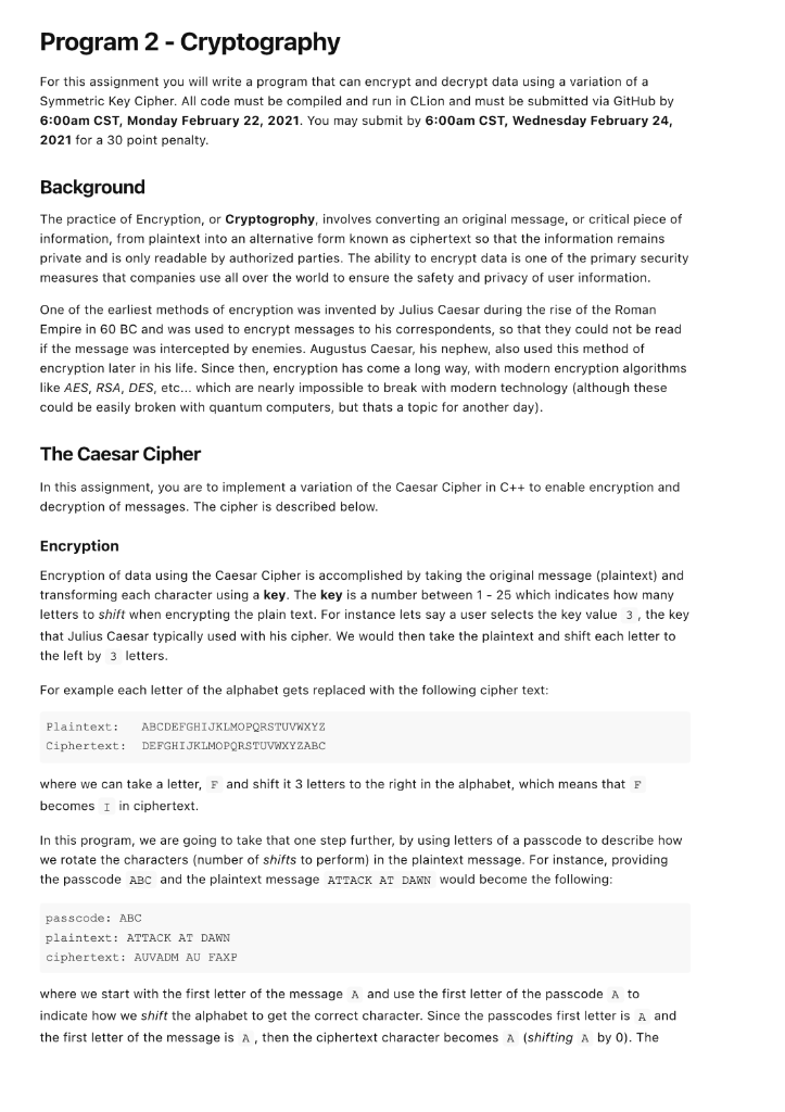 Program 2 - Cryptography For this assignment you will | Chegg.com