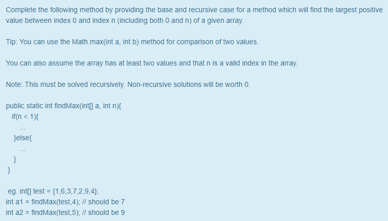 Solved Complete the following method by providing the base | Chegg.com