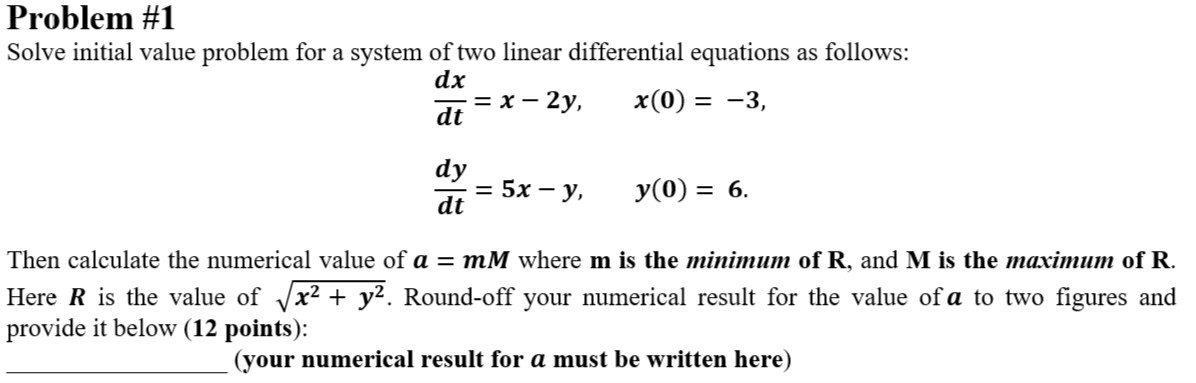 Solved Problem #1 Solve initial value problem for a system | Chegg.com