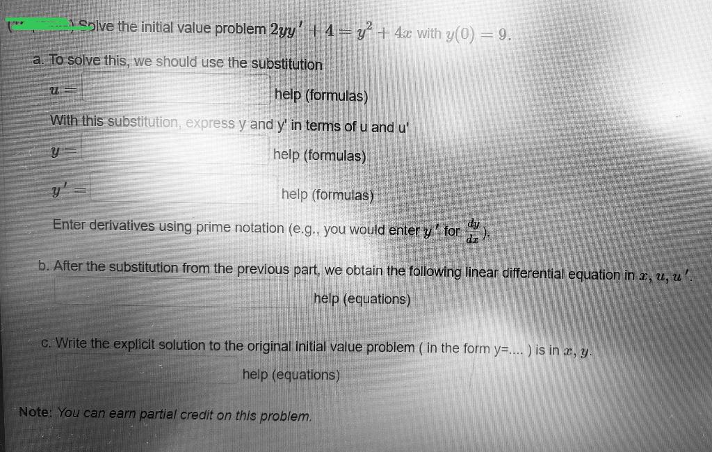 Solved solve the initial value problem 2yy' +4= y + 4x with | Chegg.com