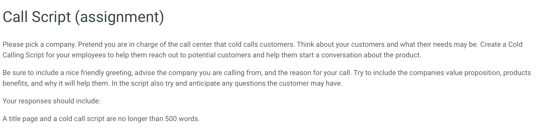 Solved Call Script (assignment) Please pick a company. | Chegg.com