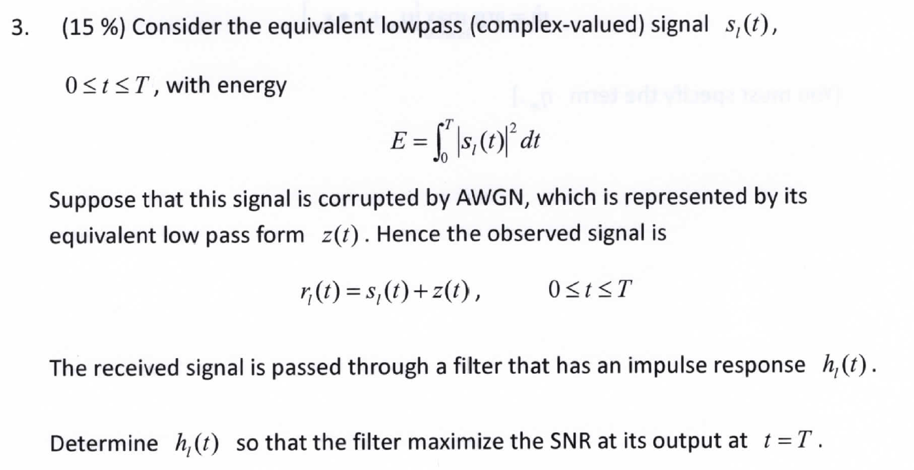 Solved 3. (15 %) Consider the equivalent lowpass | Chegg.com