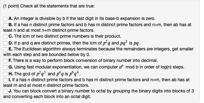 Solved (1 point) Check all the statements that are true: A. | Chegg.com