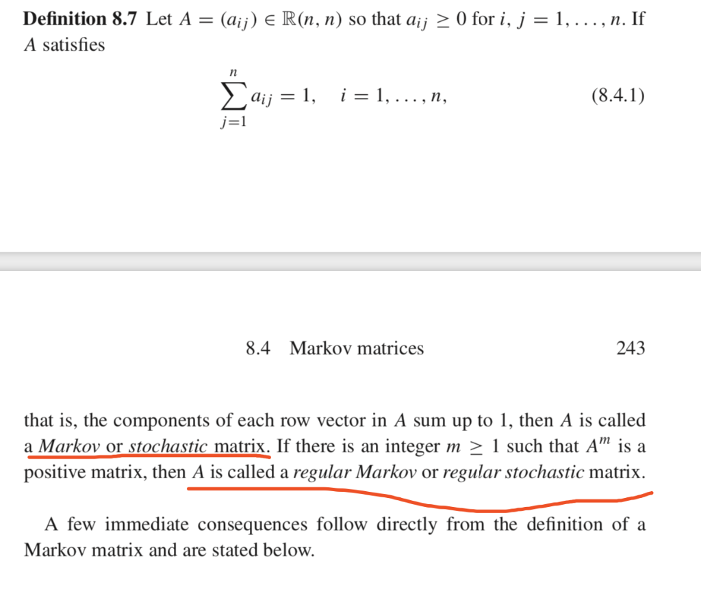 Solved 8.4.1 Let A є R(n, n) be a stable Markov matrix and K | Chegg.com