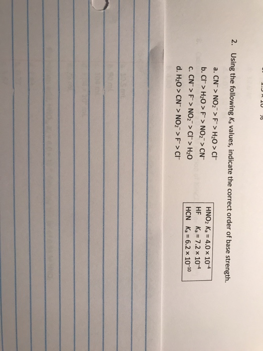 Solved 2. Using the following K, values, indicate the | Chegg.com
