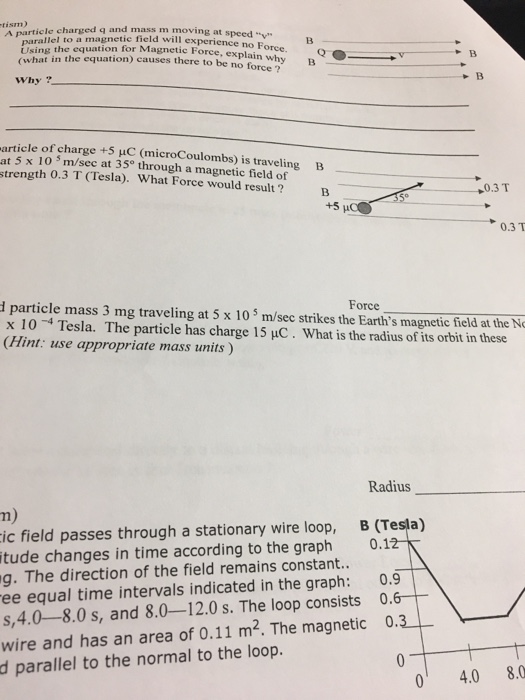 Solved A particle charge q and mass m moving at speed "v" | Chegg.com