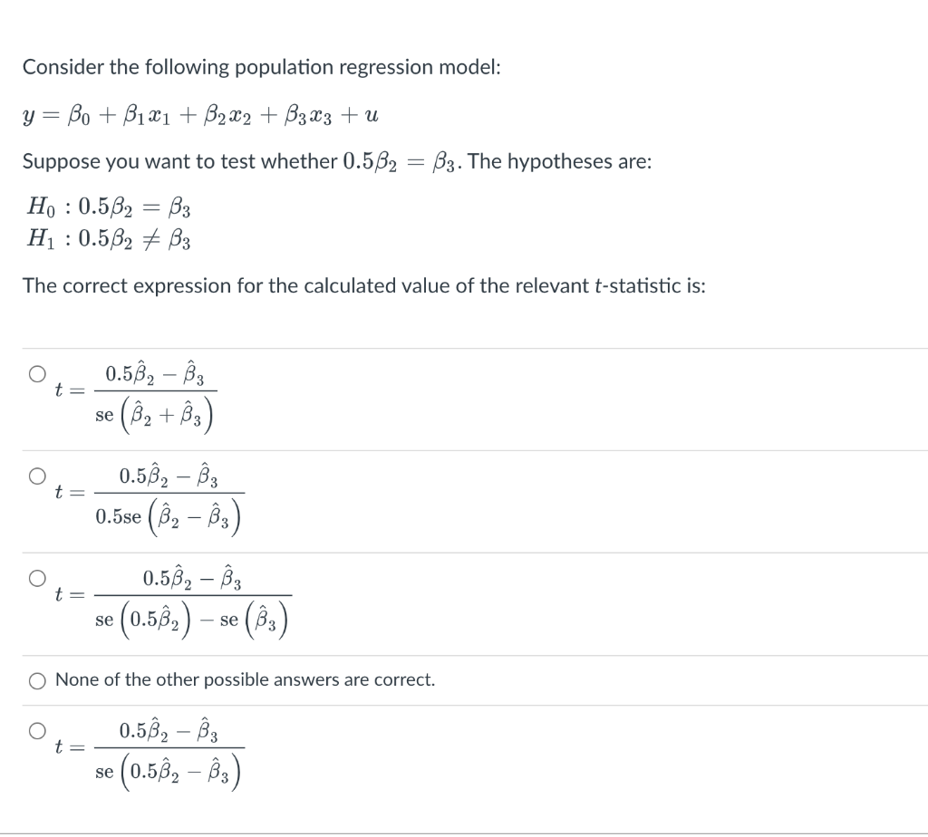 Solved Consider the following population regression model: | Chegg.com