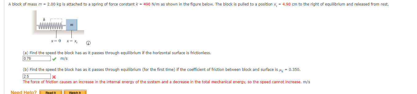 Solved (a) Find the speed the block has as it passes through | Chegg.com
