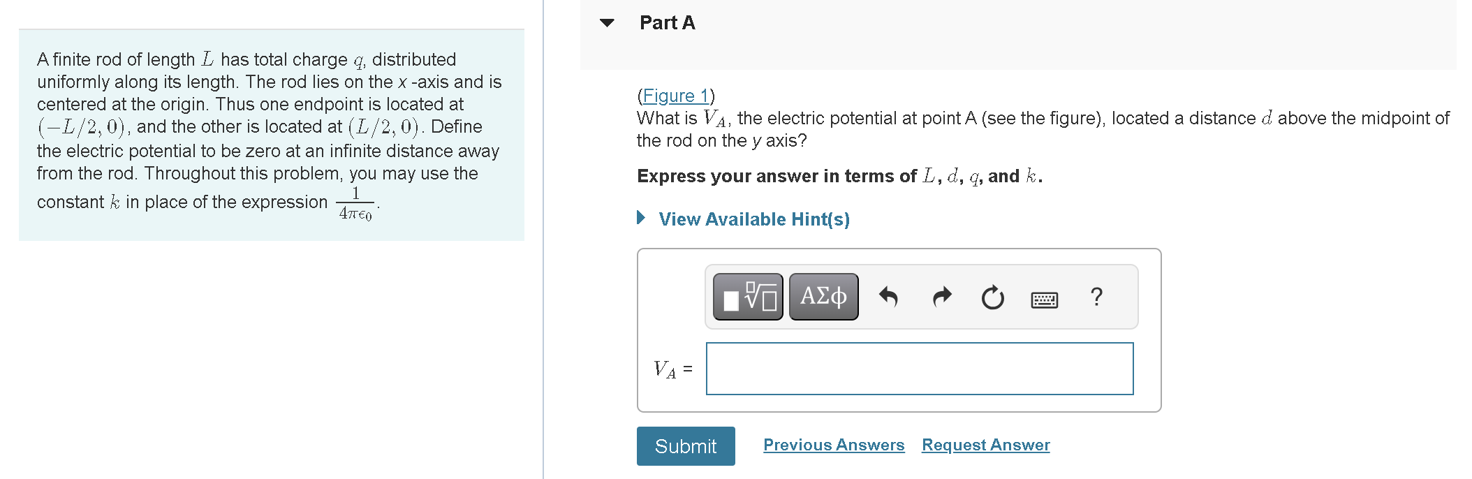Solved A finite rod of length L has total charge q, | Chegg.com