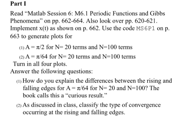 Part I Read "Matlab Session 6: M6.1 Periodic | Chegg.com
