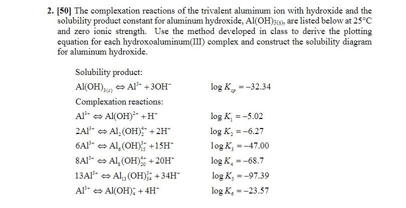 Solved 2. [50] The complexation reactions of the trivalent | Chegg.com